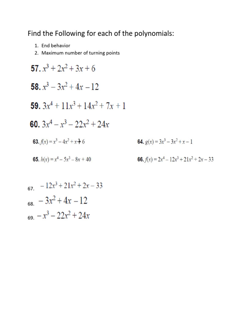 1 5 Polynomials End Behavior and Turning Points | PDF