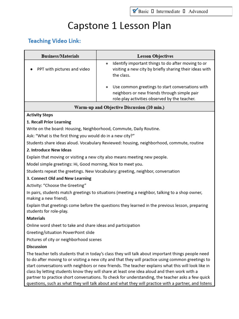 Capstone 1 Lesson Plan | PDF | Teachers | Reason