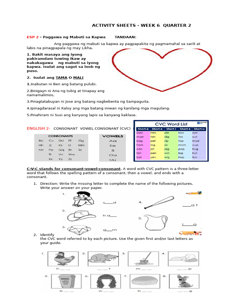 Grade 2 Week 6 Activity Sheets | PDF