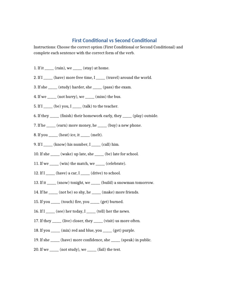 First Vs Second Conditional Exercises | PDF