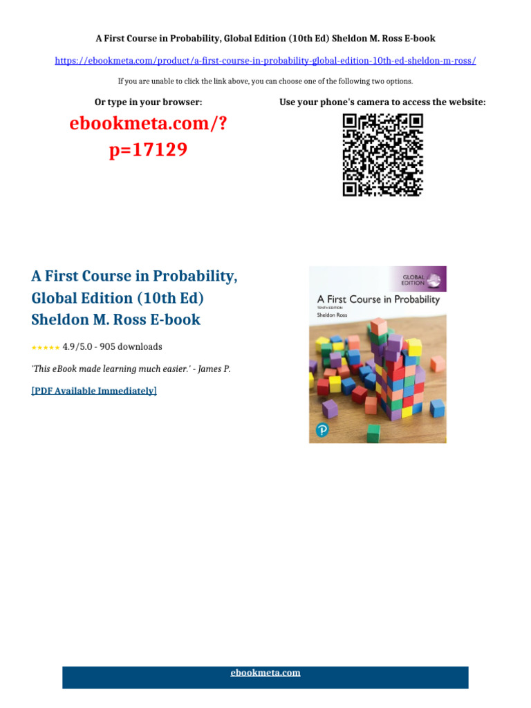A First Course in Probability, Global Edition (10th Ed) Sheldon M. Ross ...
