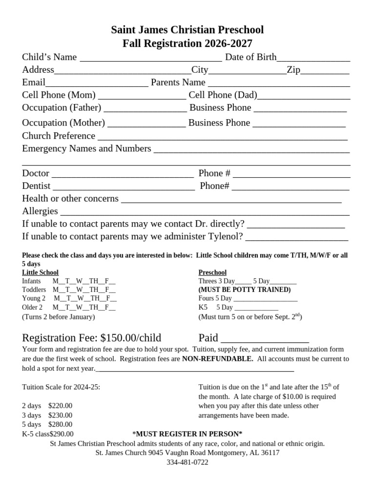 2026 2027 Fall Registration Form | PDF | Social Institutions | Human ...