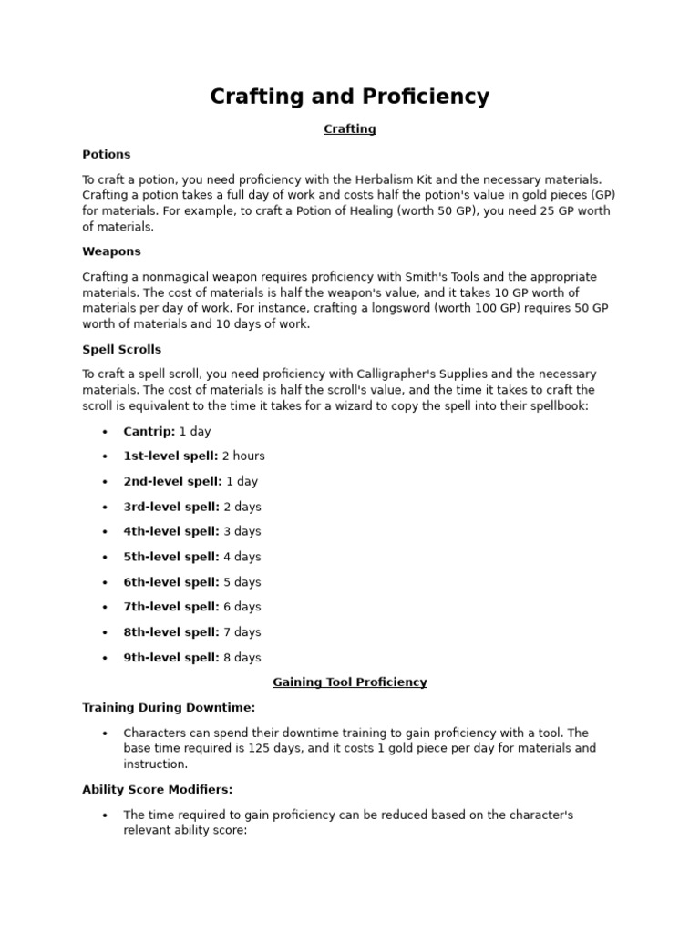 Crafting and Proficiency | PDF | Role Playing Games