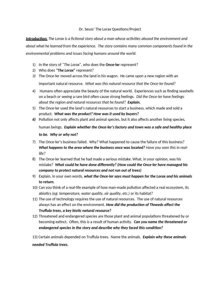 The Lorax Questions-Project25 | PDF | Natural Environment | Nature
