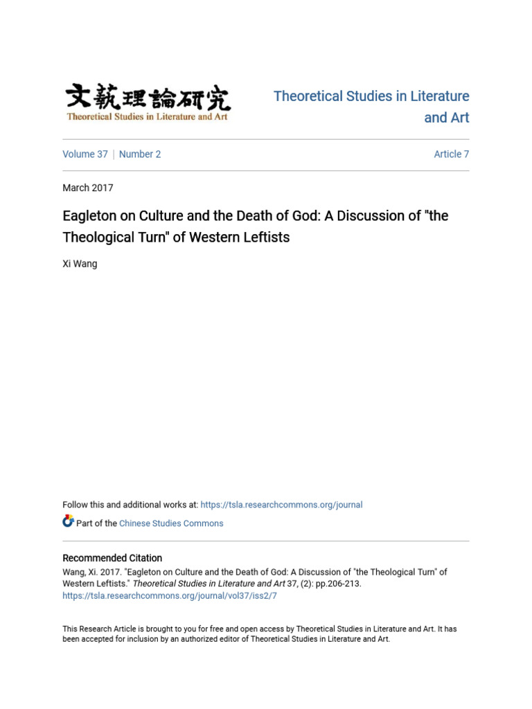Eagleton On Culture and The Death of God - A Discussion of The TH | PDF