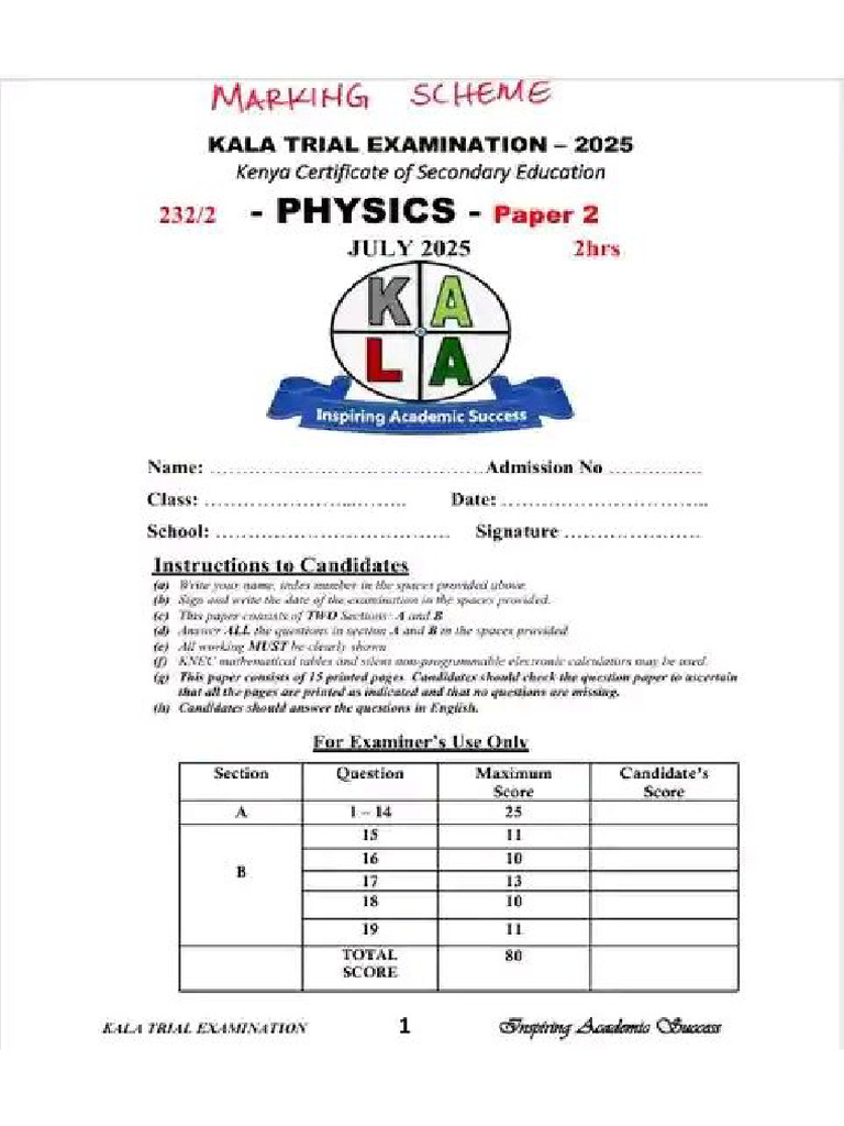 Kala Trial Examination Physics Paper 2 | PDF