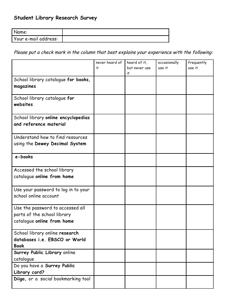 Student Library Research Experience Survey | PDF | Libraries | Library ...