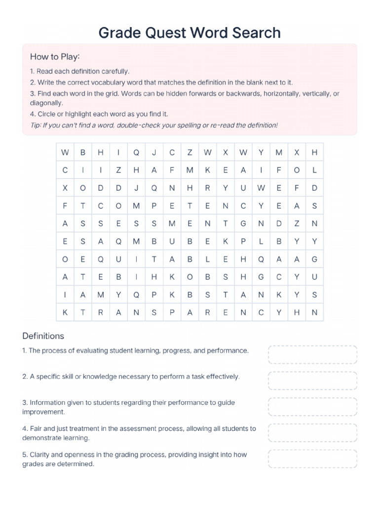 Grade Quest Word Search | PDF