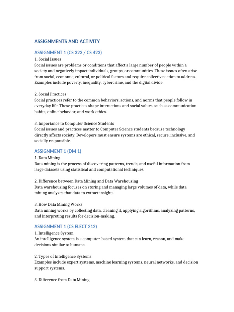 Assignments and Activity | PDF | Data Mining | Data