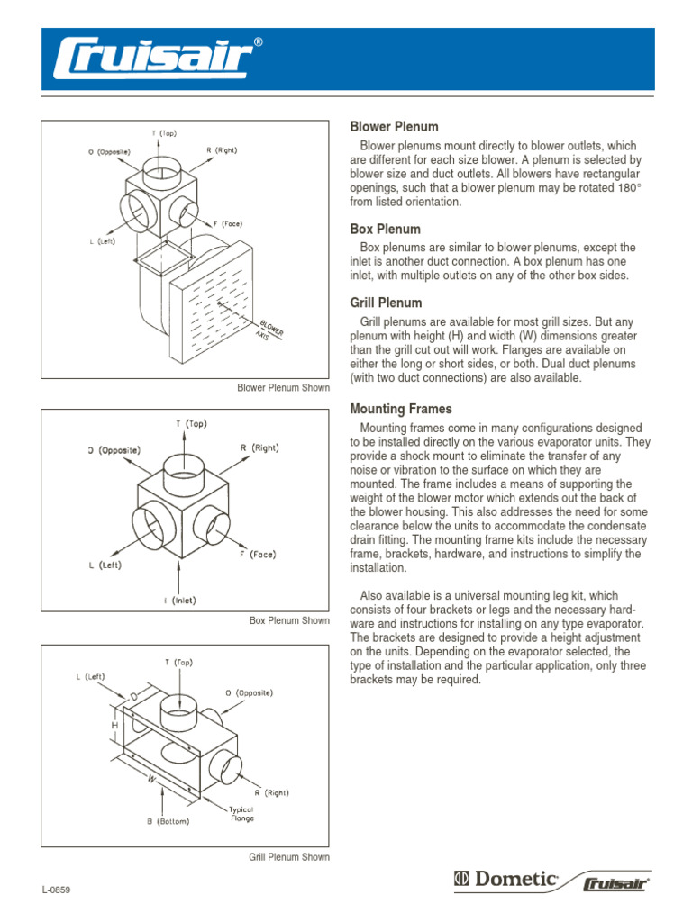 Plenums/Mounting Frames: Blower Plenum | PDF | Duct (Flow) | Equipment