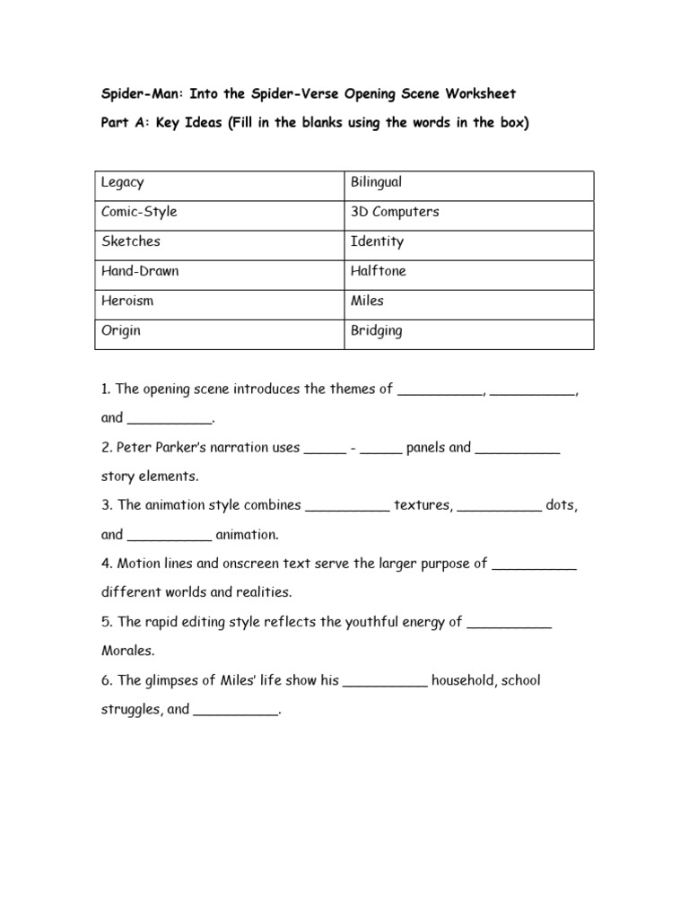 Spider Man+Opening+Scene+Worksheet | PDF