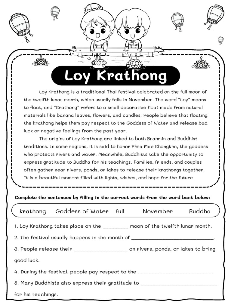 Worksheet - Loy Krathong | PDF