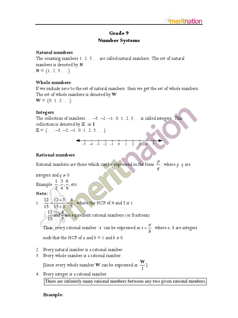 A Comprehensive Overview of Grade 9 Number Systems Covering Natural ...