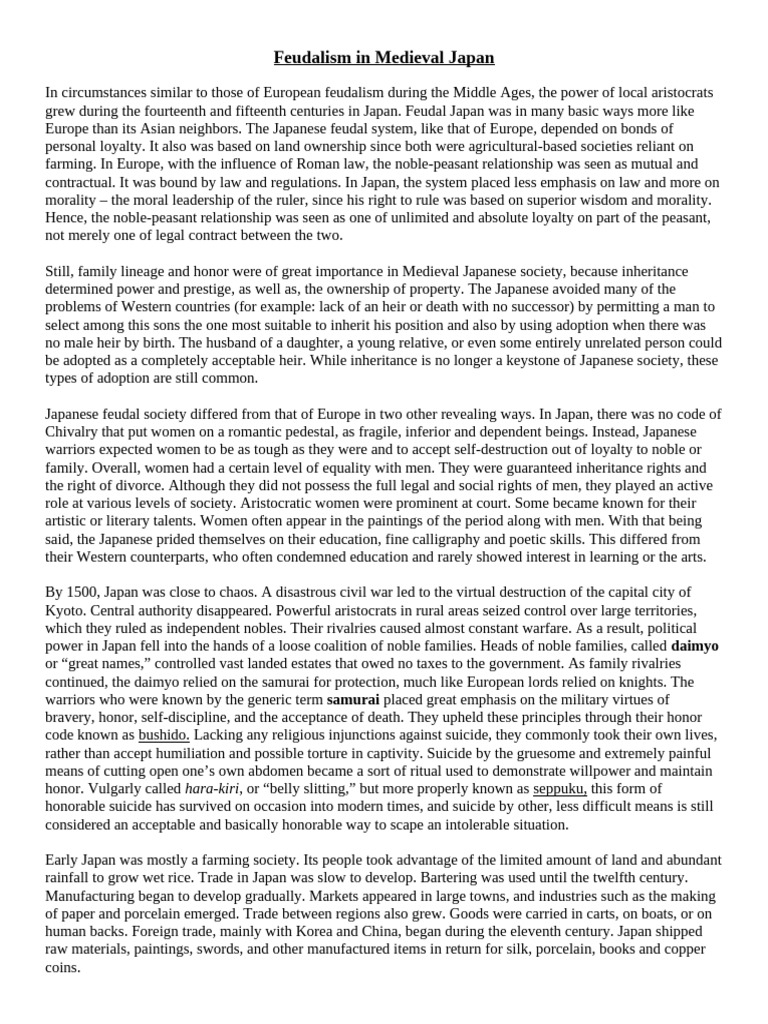 Jap Vs Euro Feudalism | PDF | Samurai | Bushido