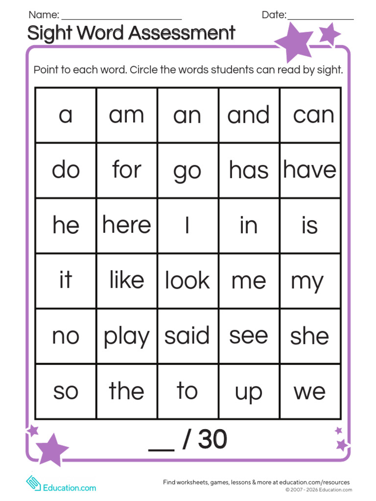 Sight Word Assessment | PDF
