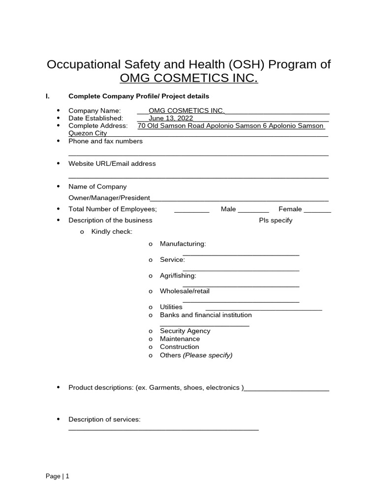 OSHprogram Asof Feb252026 OMG Cosmetics | PDF | Occupational Safety And ...