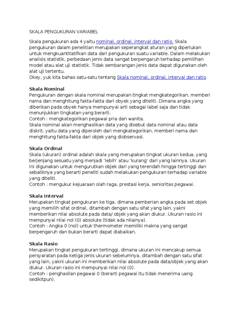 Jenis Skala Pengukuran Variabel Penelitian | PDF