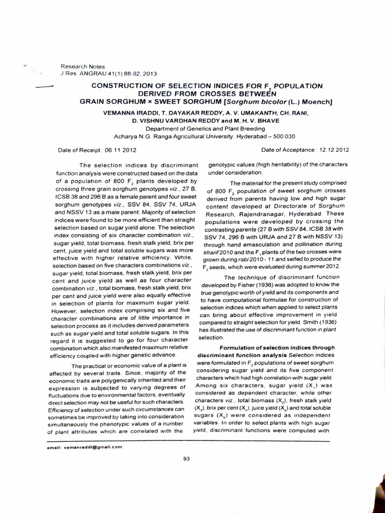 2012-Construction of Selection Indices-Research Note | PDF