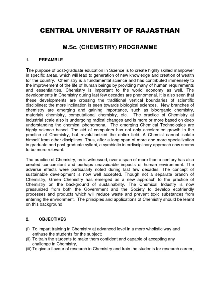Preamble and Syllabus MSC Chemistry | PDF | Coordination Complex ...
