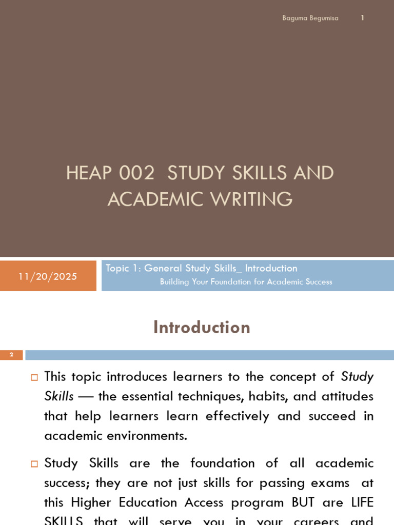 Topic 1 - General Study Skills - Introduction | PDF | Study Skills ...