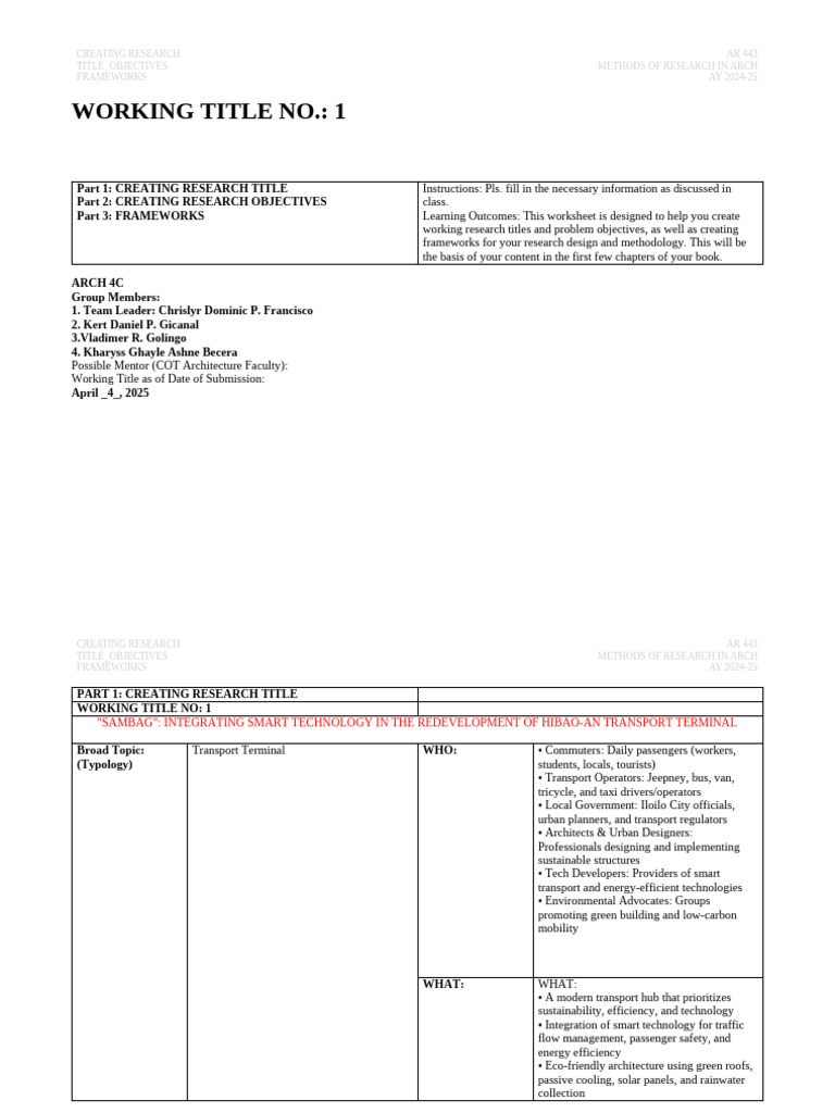 Worksheet Creating Research Title Obj Frameworks | PDF | Qualitative ...
