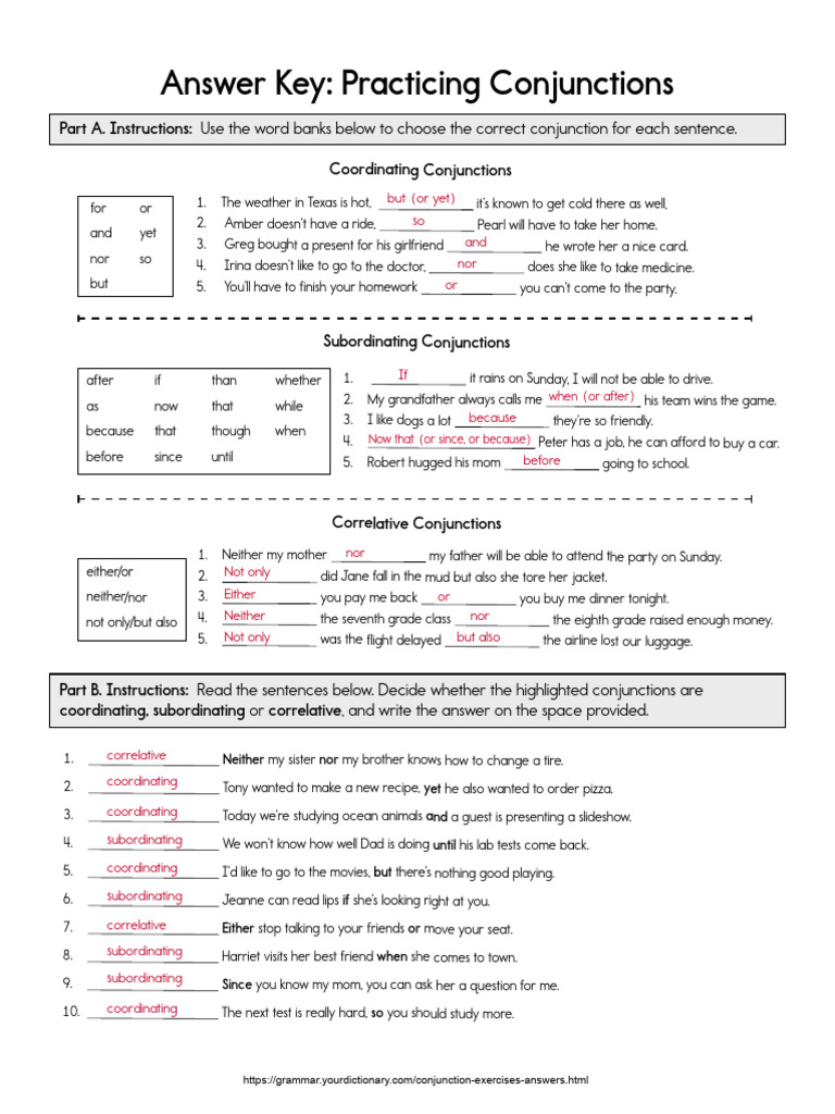 Conjunction Practice Worksheet ANS | PDF | Chess Openings | Chess