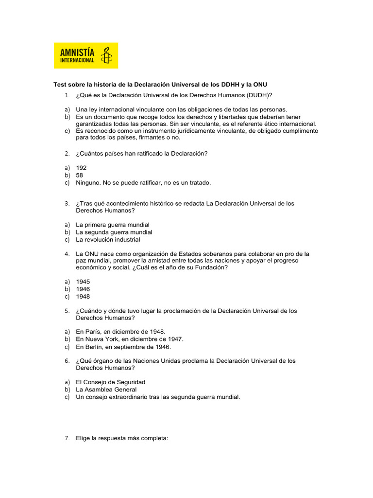 Historia Dudh y Onu Test | PDF | Derechos humanos | Naciones Unidas