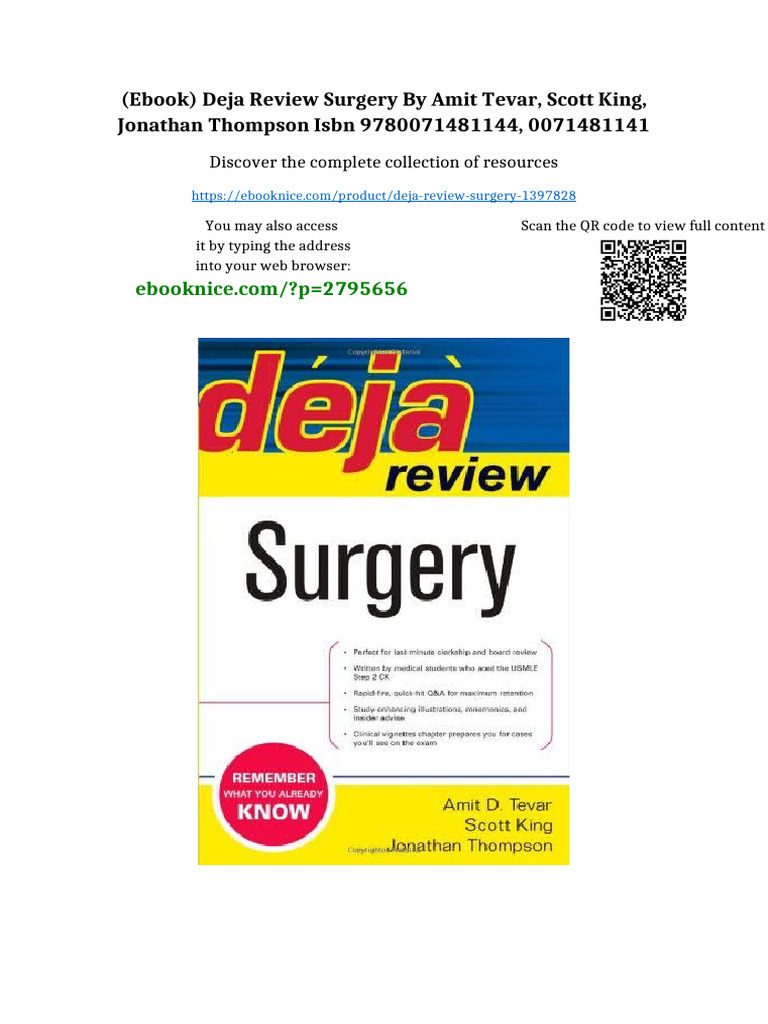(Ebook) Deja Review Surgery by Amit Tevar, Scott King, Jonathan ...
