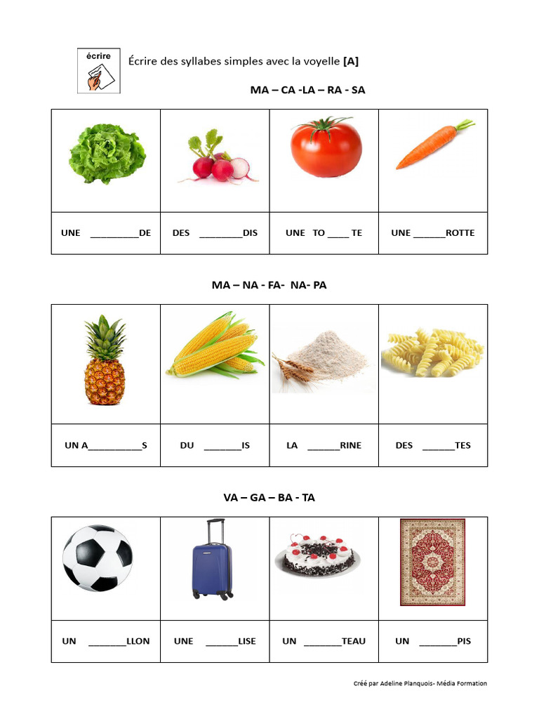 Ecrire Des Syllabes Simples Voyelle A | PDF