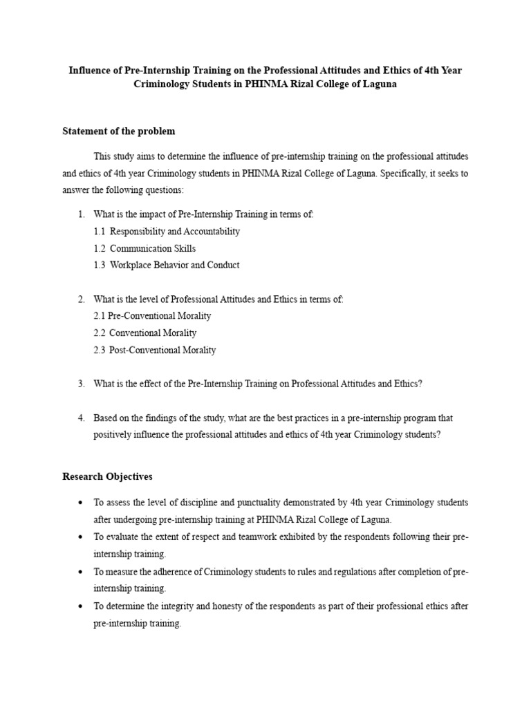Influence of Pre-Internship Training On The Professional Attitudes and ...