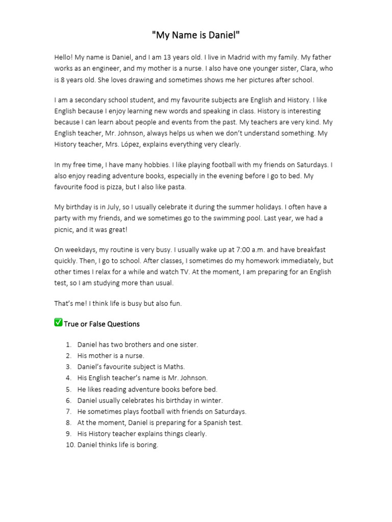 A2. Introducing Myself Reading | PDF