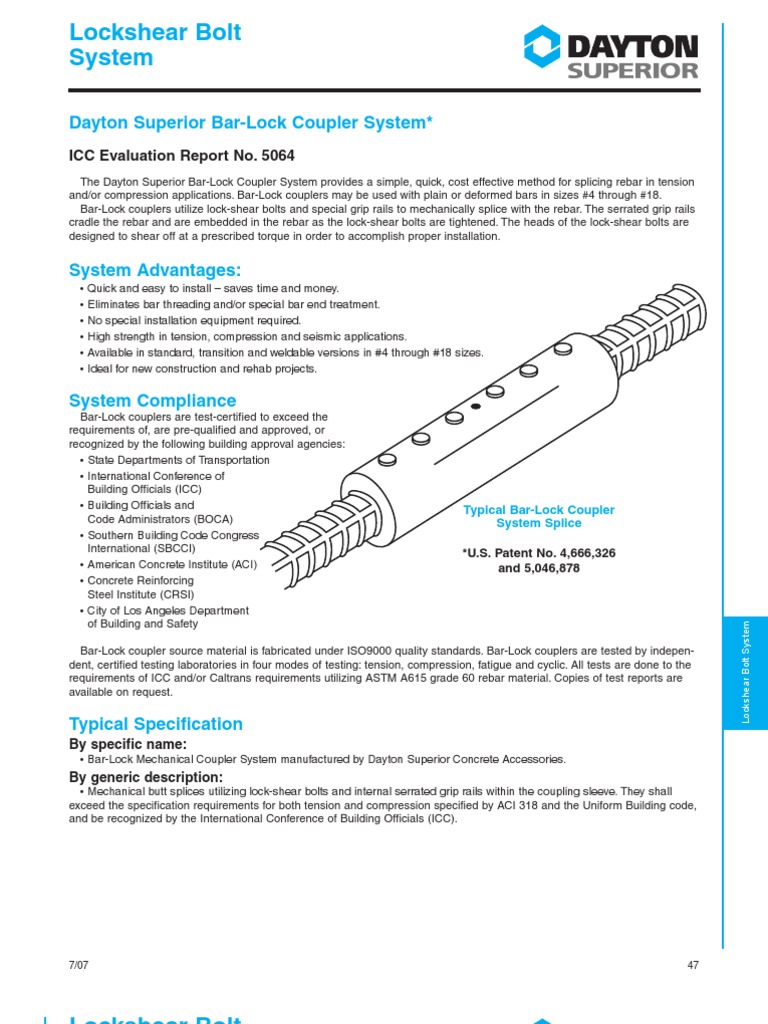 Dayton Superior Bar-Lock Coupler System | PDF | Structural Steel | Screw