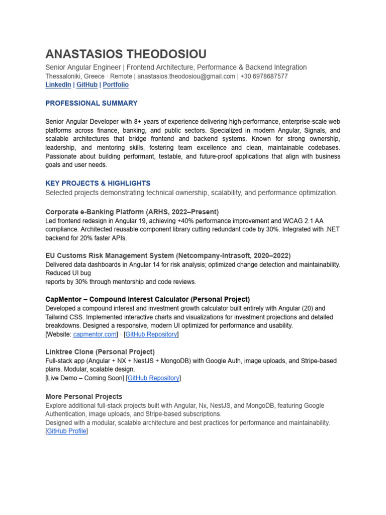 Anastasios Theodosiou Frontend Engineer CV | PDF | Software Engineering ...