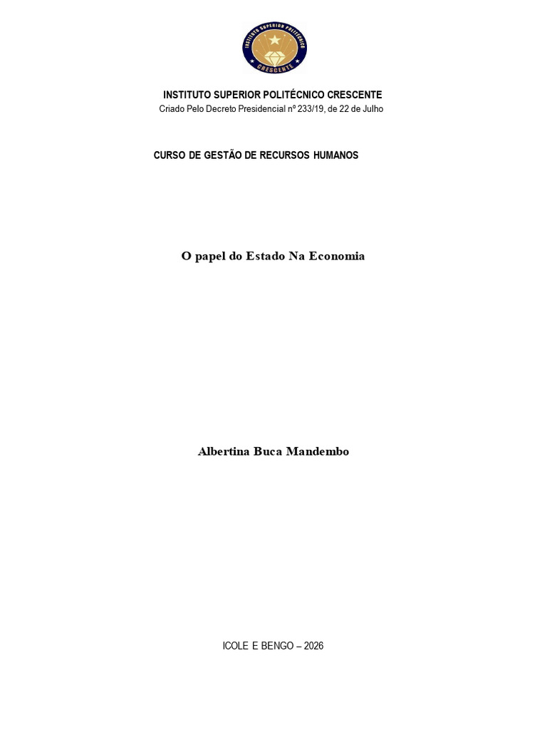 Albertina Buca Mandembo Trabalho de Economia | PDF | Economia | Estado