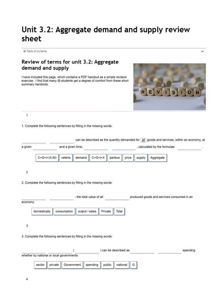 DP Economics - Unit 3.2 - Aggregate Demand and Supply Review Sheet ...