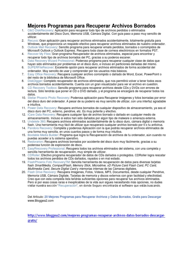 Mejores Programas para Recuperar Archivos Borrados | PDF | Tarjeta de memoria | Memoria flash