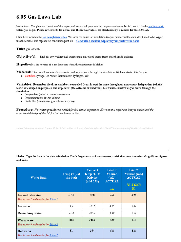 6.05 Gas Laws Lab-V22 | PDF | Gases | Temperature