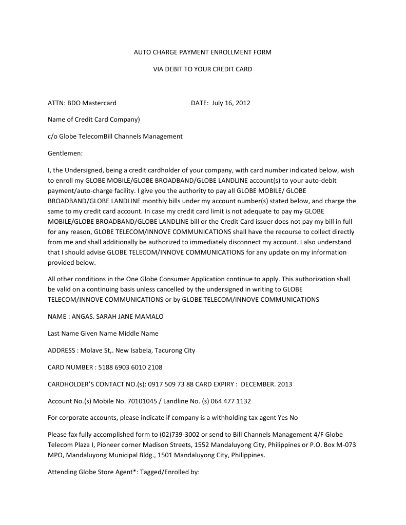 Auto Charge Payment Enrollment Form | PDF | Credit Card | Debit Card