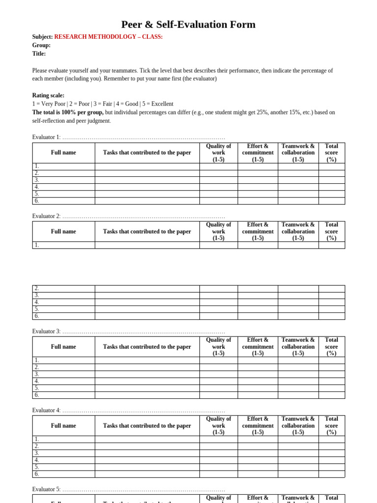 Peer & Self-Evaluation Form | PDF | Chess Theory | Chess