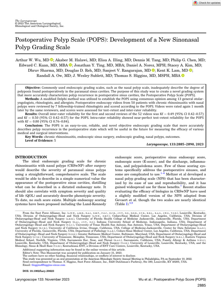 The Laryngoscope - 2023 - Wu - Postoperative Polyp Scale POPS ...