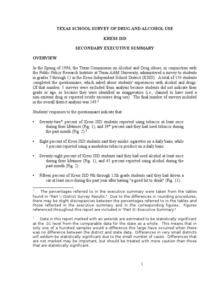 SWISHER COUNTY - Kress ISD - 1996 Texas School Survey of Drug and ...