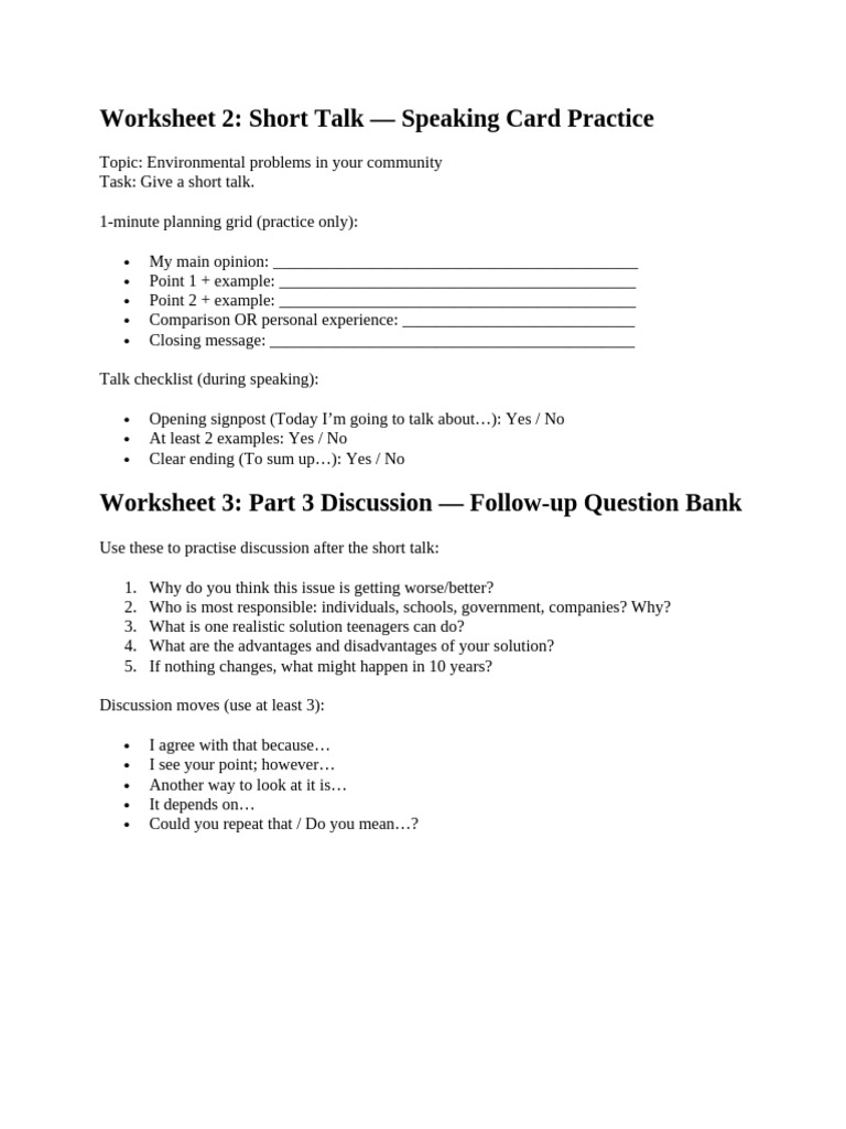 Speaking Card Practice For Students | PDF