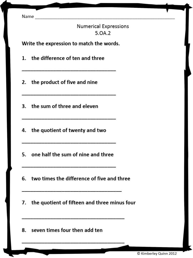 Numerical Expressions 5.OA.2: Name | PDF | Chess Theory | Chess