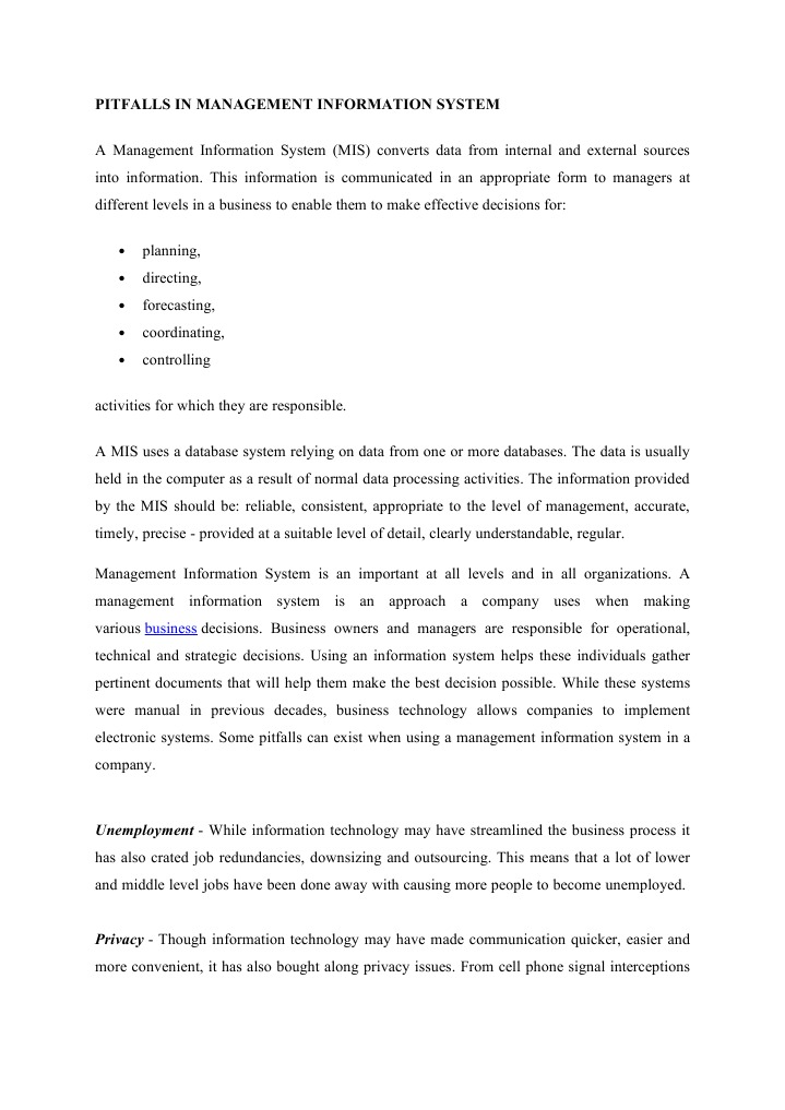 Disadvantages of Management Information System | PDF | Management ...