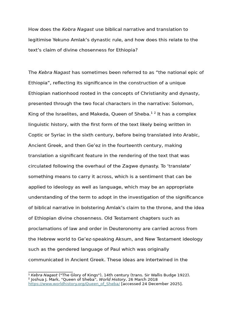 Kebra Nagast Biblical Narrative | PDF