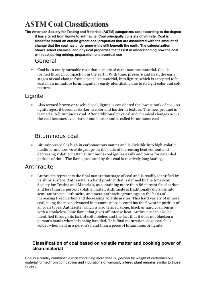 ASTM Coal Classifications | PDF | Bituminous Coal | Coal