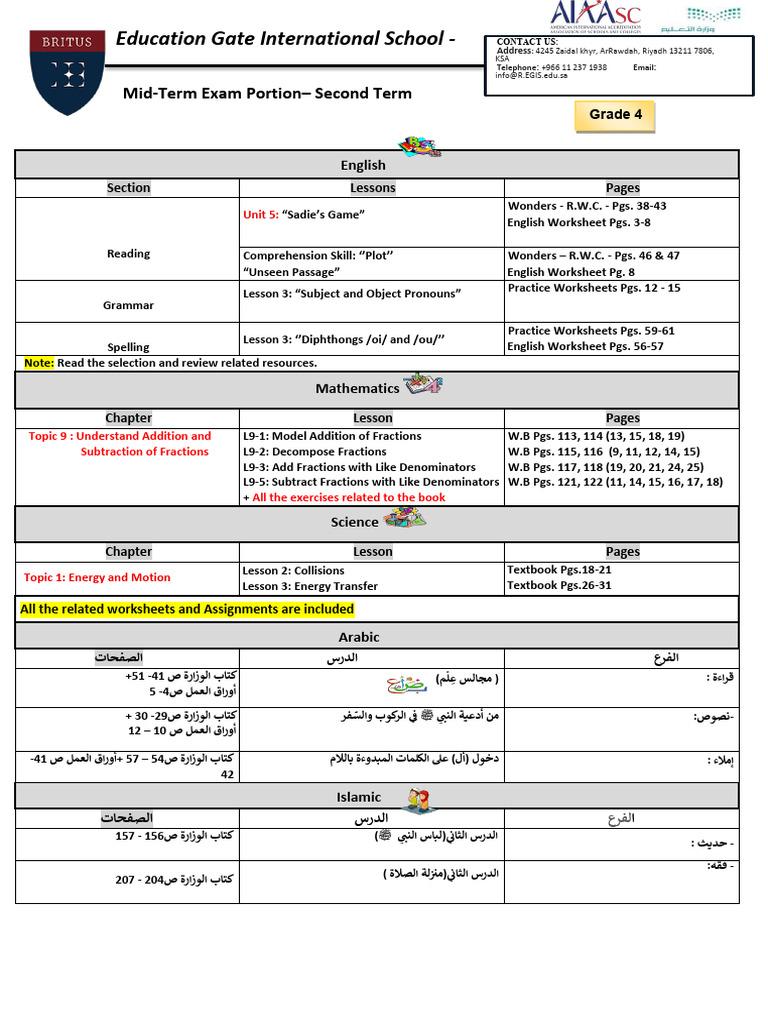 2nd Term Mid Term Exam Portion - Grade 4 | PDF