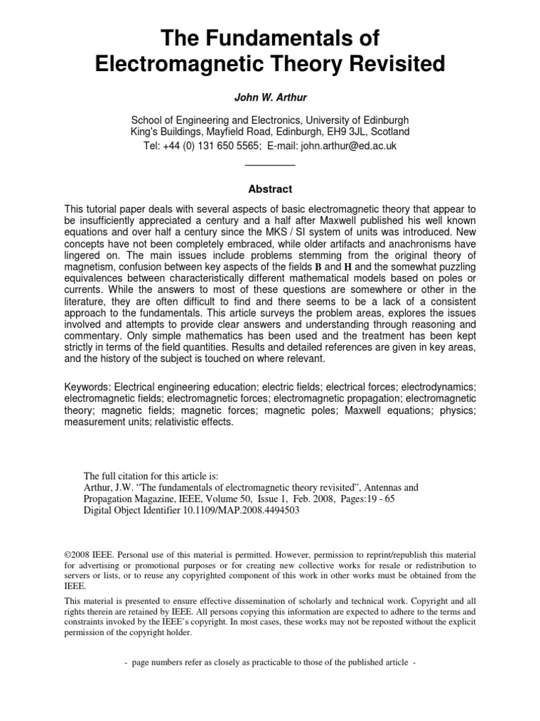 The Fundamentals of Electromagnetic Theory Revisited Web Version US ...