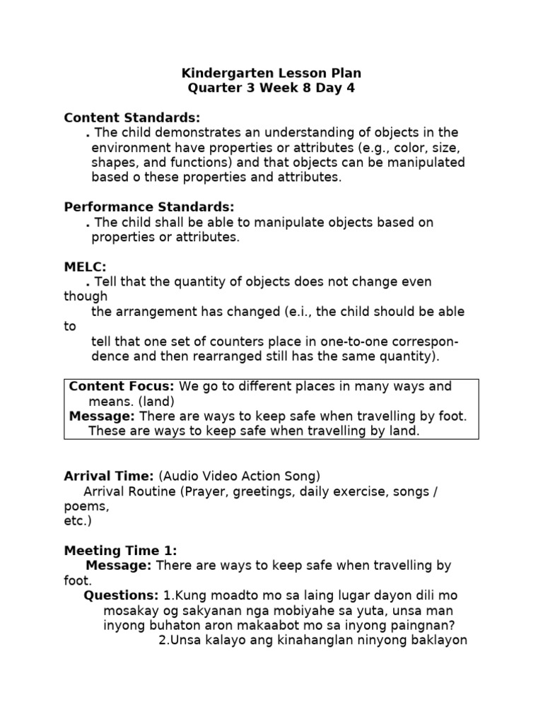 Kindergarten Lesson Plan Q3 W8 D4 | PDF