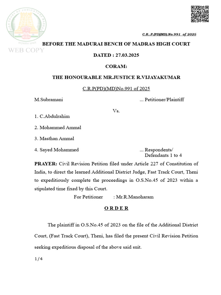 Subramani CRP Order | PDF | Lawsuit | Separation Of Powers